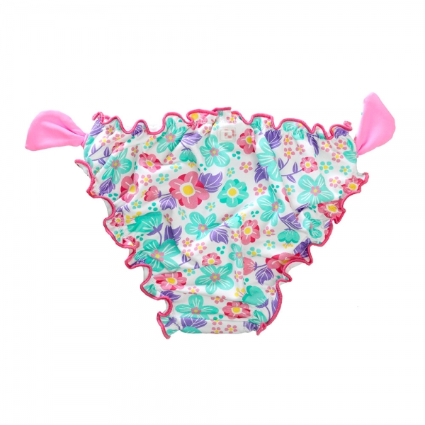 girls floral print ruffle edged bikini bottoms with side bows | Pluunge