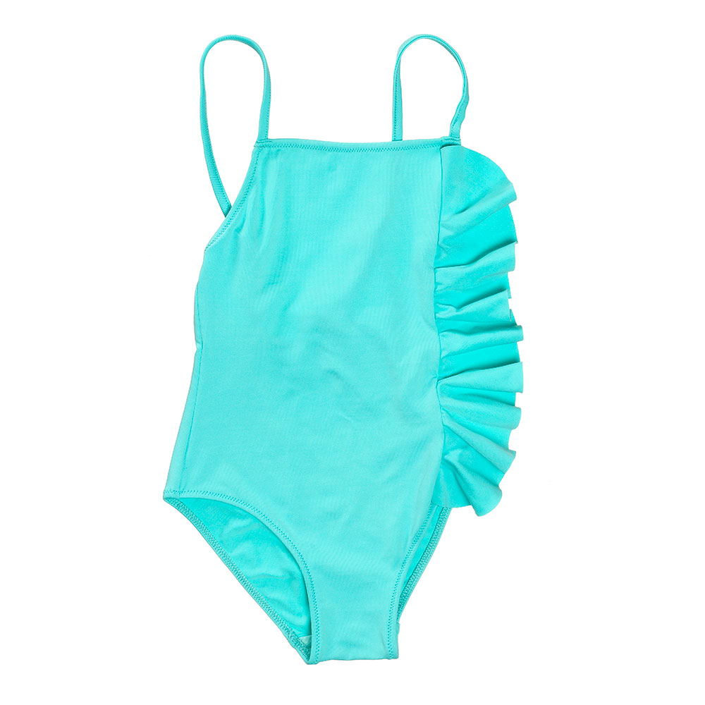girls UPF50 ruffled front one - piece swimsuit - turquoise | Pluunge